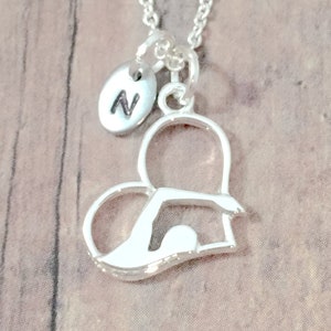 Swimmer Initial Necklace - Swimmer Jewelry, Pool Jewelry, Swim Team ...
