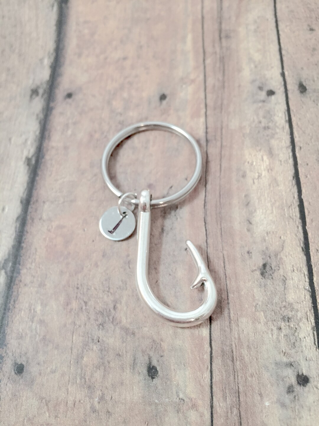 Fish Hook Initial Key Ring - Fish Hook Key Chain, Fisherman Key Ring ...