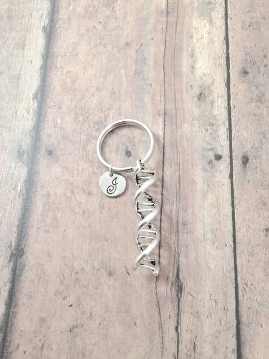 DNA double helix initial key ring DNA key chain science key | Etsy