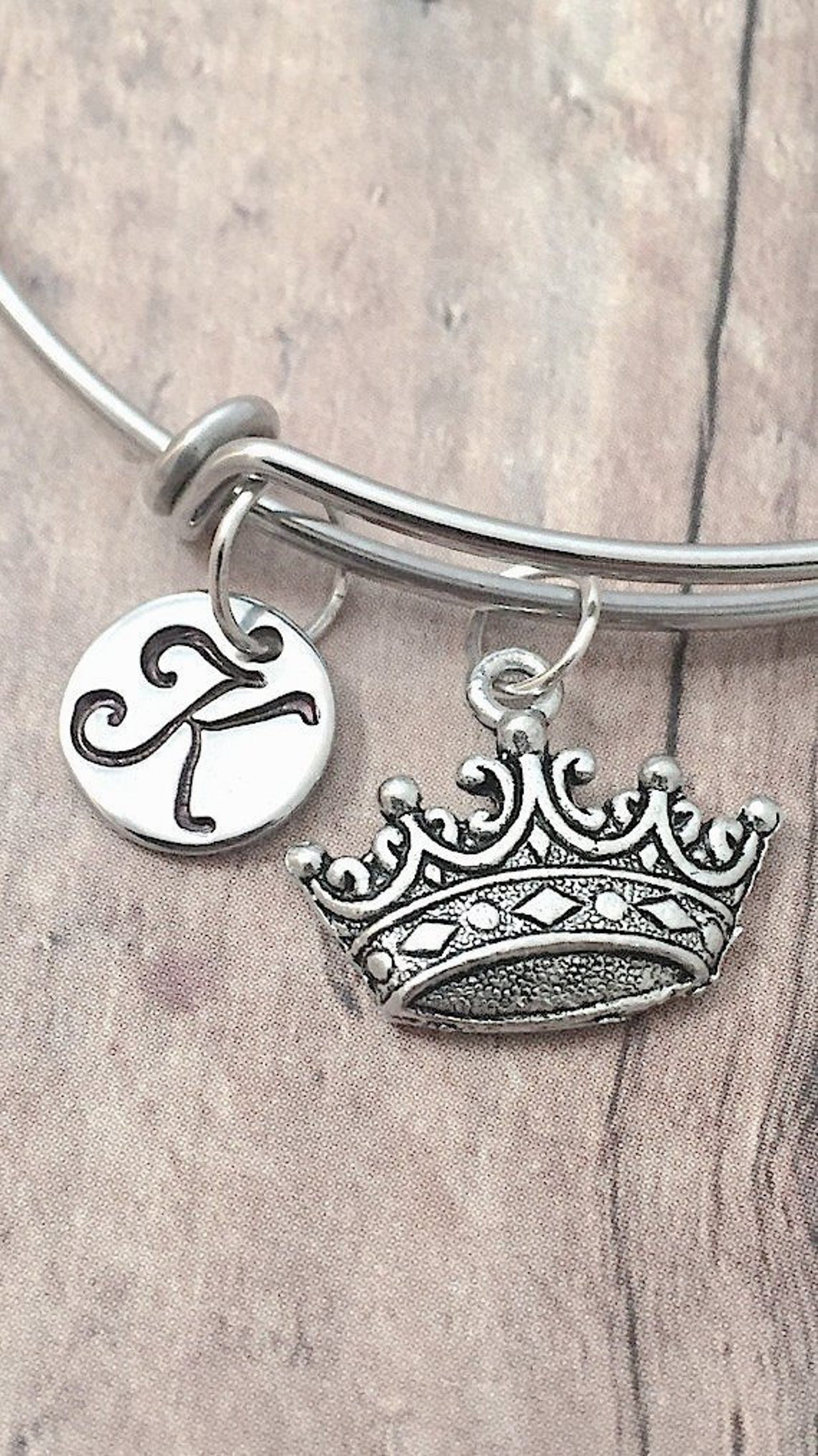Crown Initial Bangle Crown Jewelry Pageant Jewelry | Etsy