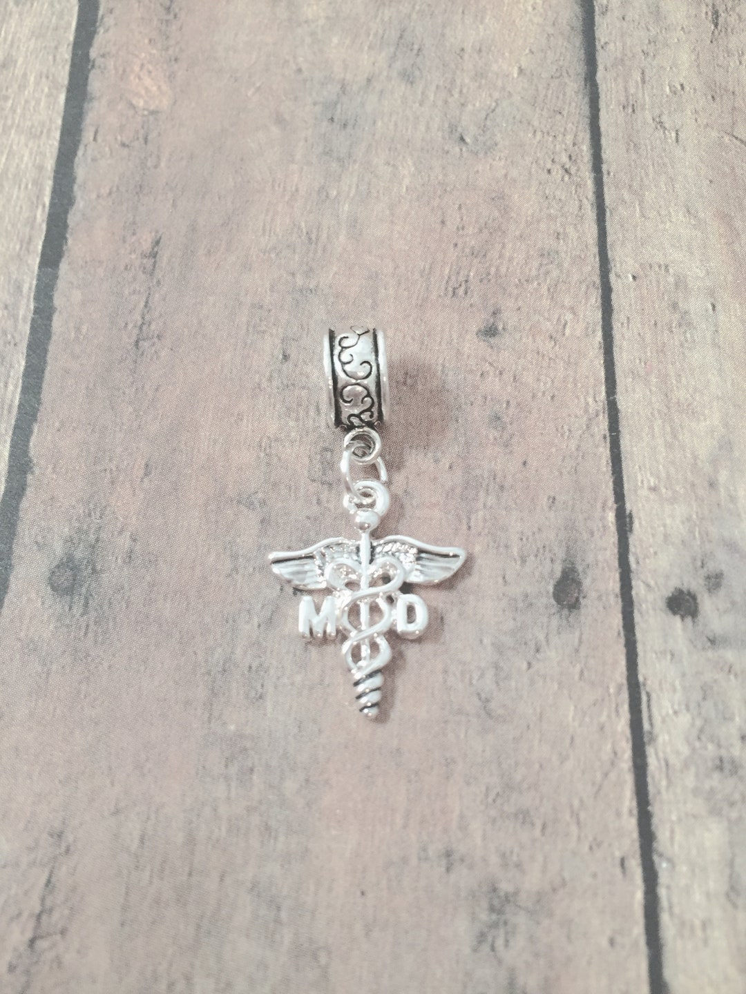 MD Caduceus Pendant (1 Piece) - Silver MD Caduceus Charm, Doctor Charm ...