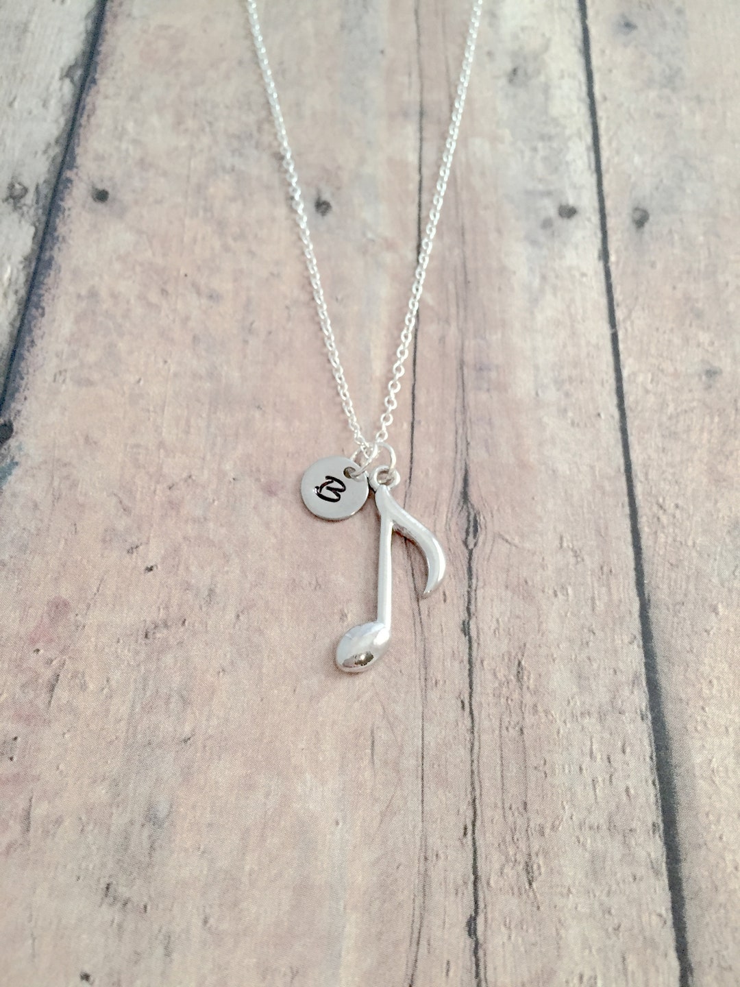 Music Note Initial Necklace - Music Note Jewelry, Eighth Note Jewelry ...
