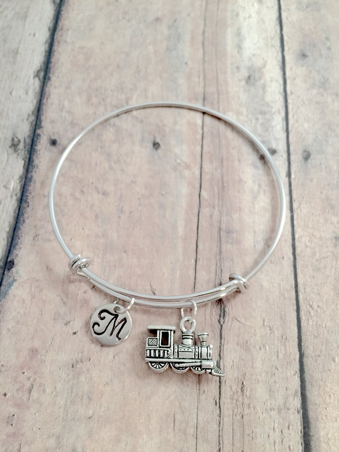 Train Engine Initial Bangle - Train Jewelry, Steam Engine Jewelry ...