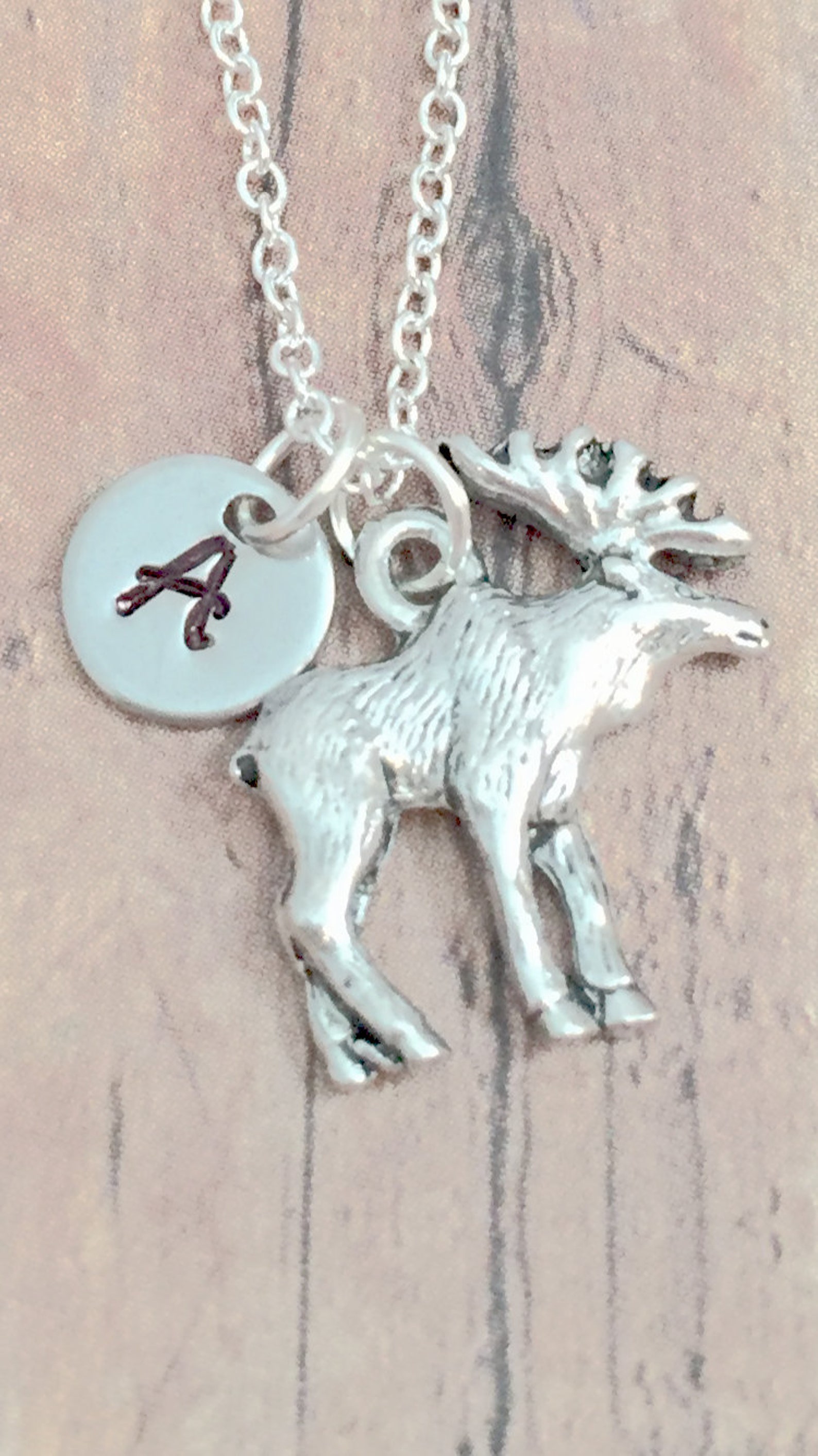 Moose initial necklace moose jewelry forest jewelry | Etsy