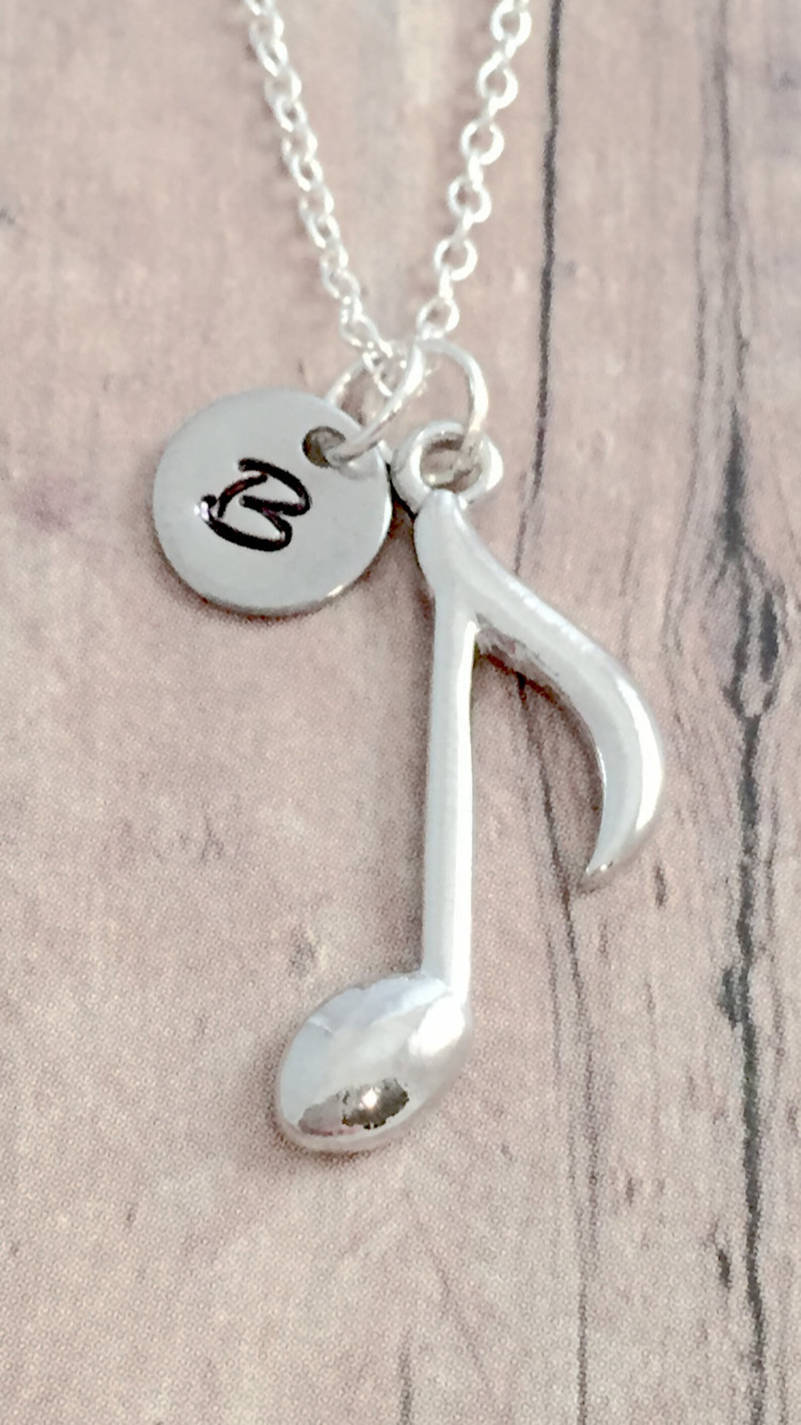 Music note initial necklace music note jewelry eighth note | Etsy