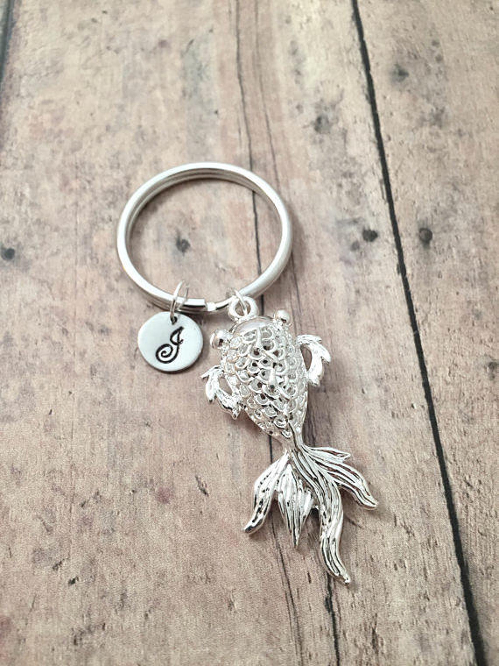 Koi Fish Initial Key Ring Koi Fish Key Ring Silver Koi Fish - Etsy