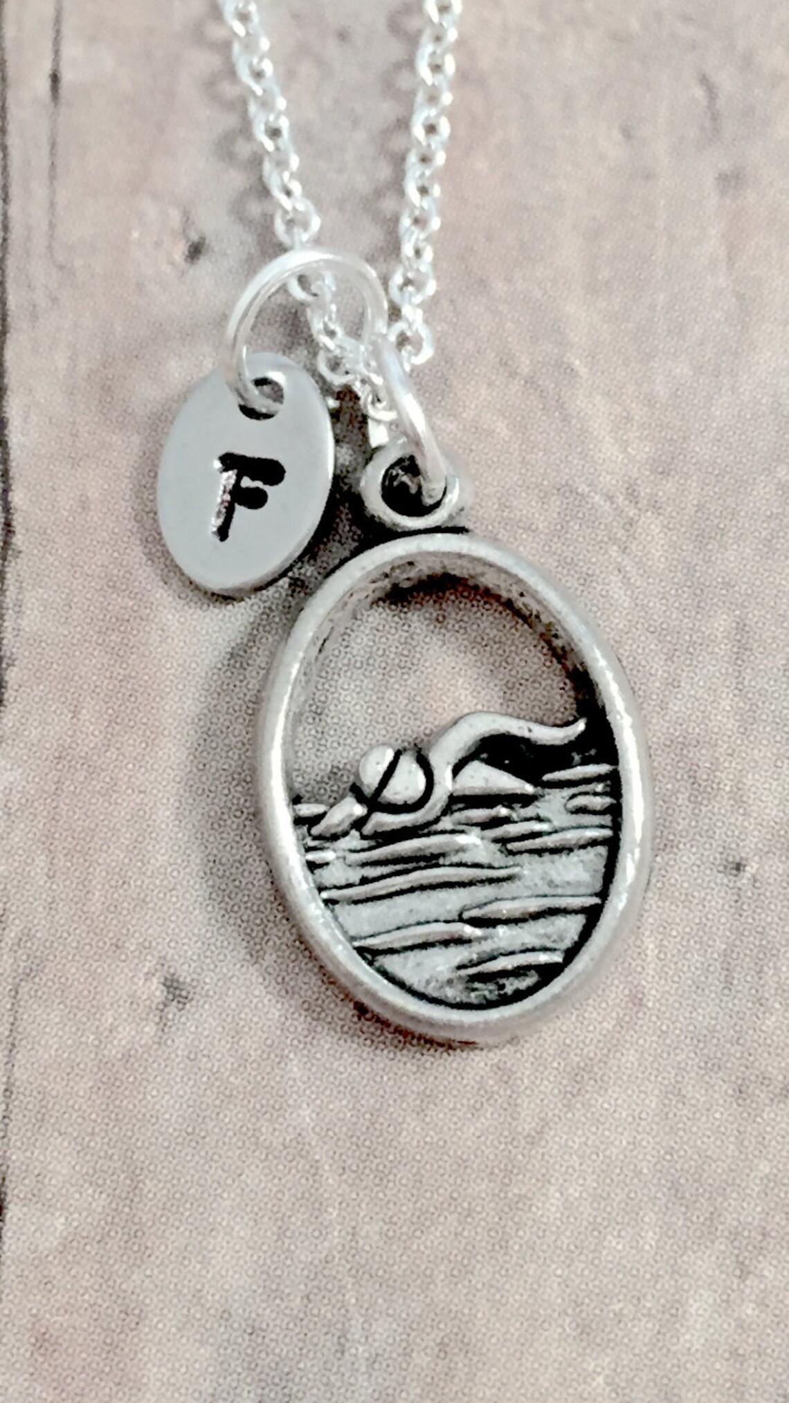 Swimmer Initial Necklace Swimmer Jewelry Pool Jewelry Swim - Etsy