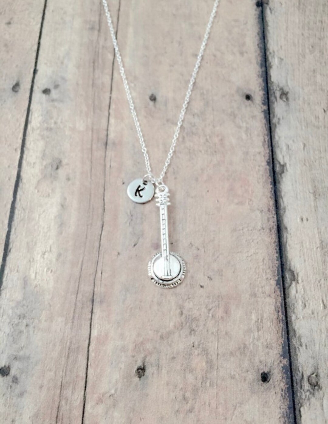Banjo Initial Necklace - Banjo Jewelry, Folk Music Jewelry, Music ...