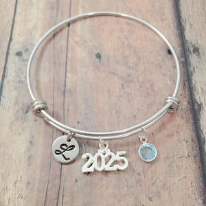 SALE 2025 Initial Bangle - Graduation Jewelry, Class of 2025 Jewelry ...