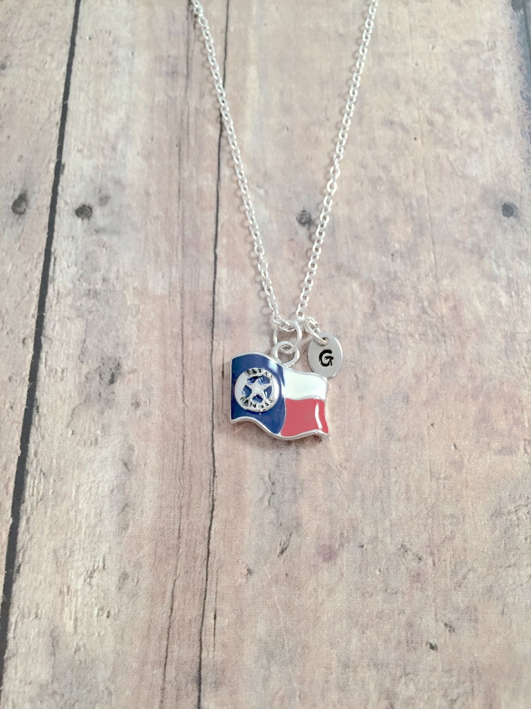 Tiny Texas Ranger Flag Initial Necklace- Texas Ranger Jewelry, Texas ...