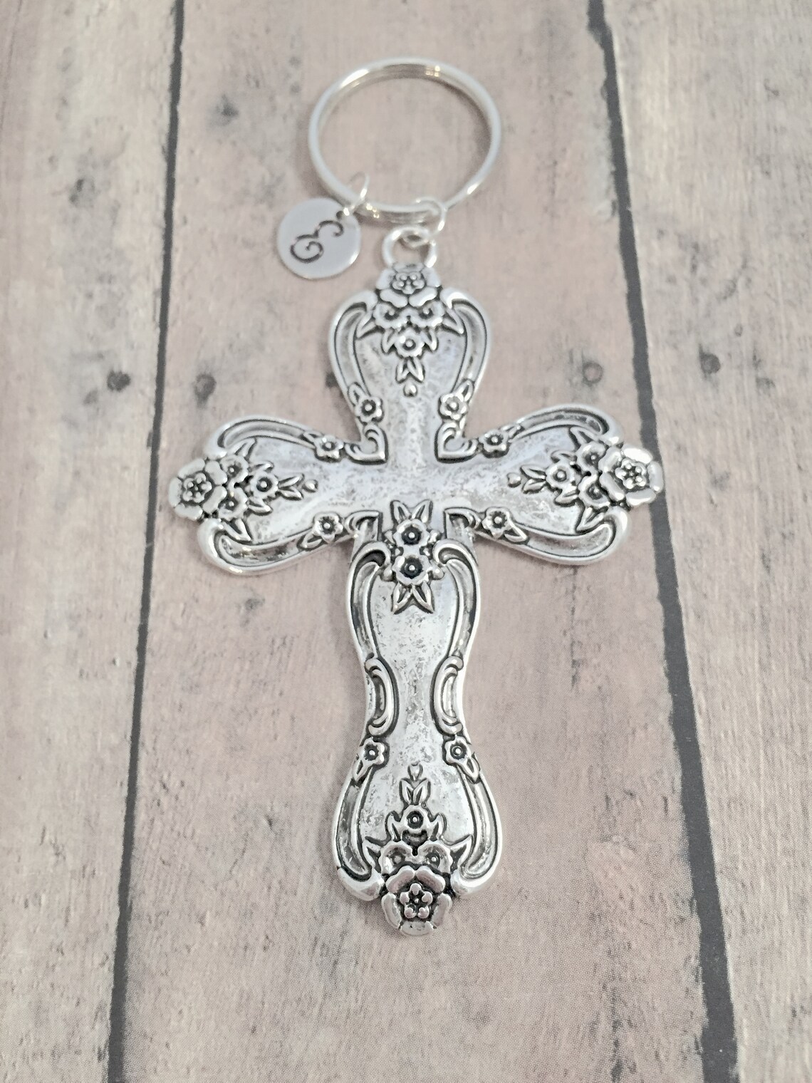 Cross Initial Key Ring Cross Keychain Cross Accessories - Etsy