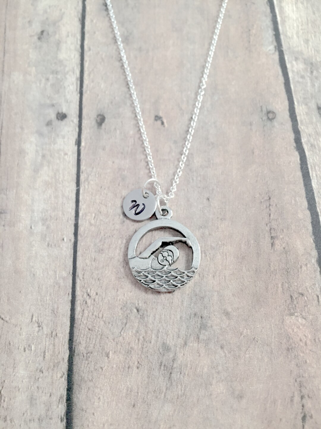 Swimmer Initial Necklace - Swimmer Jewelry, Pool Jewelry, Swim Team ...