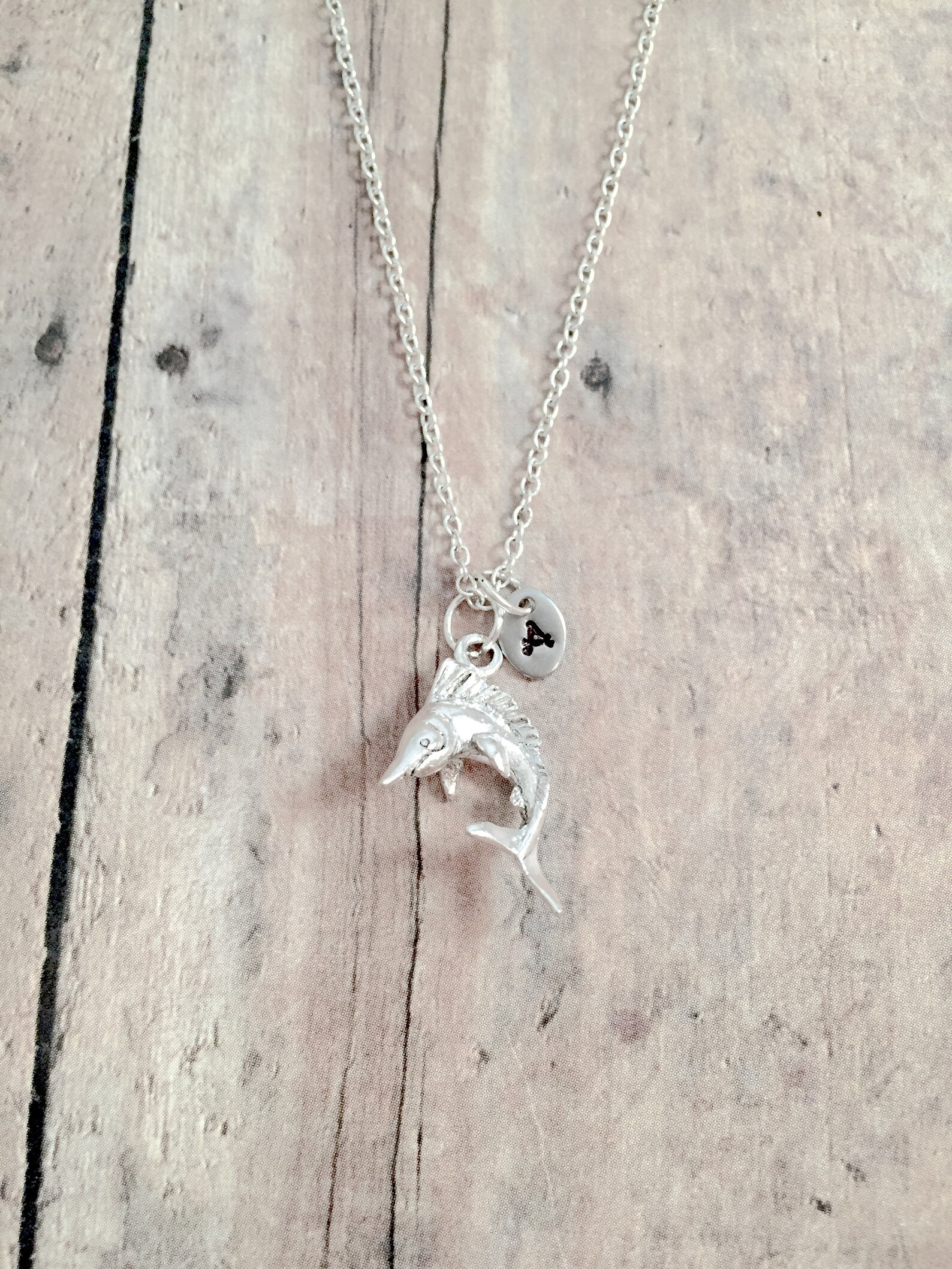 Marlin Initial Necklace Marlin Jewelry Ocean Jewelry Deep - Etsy