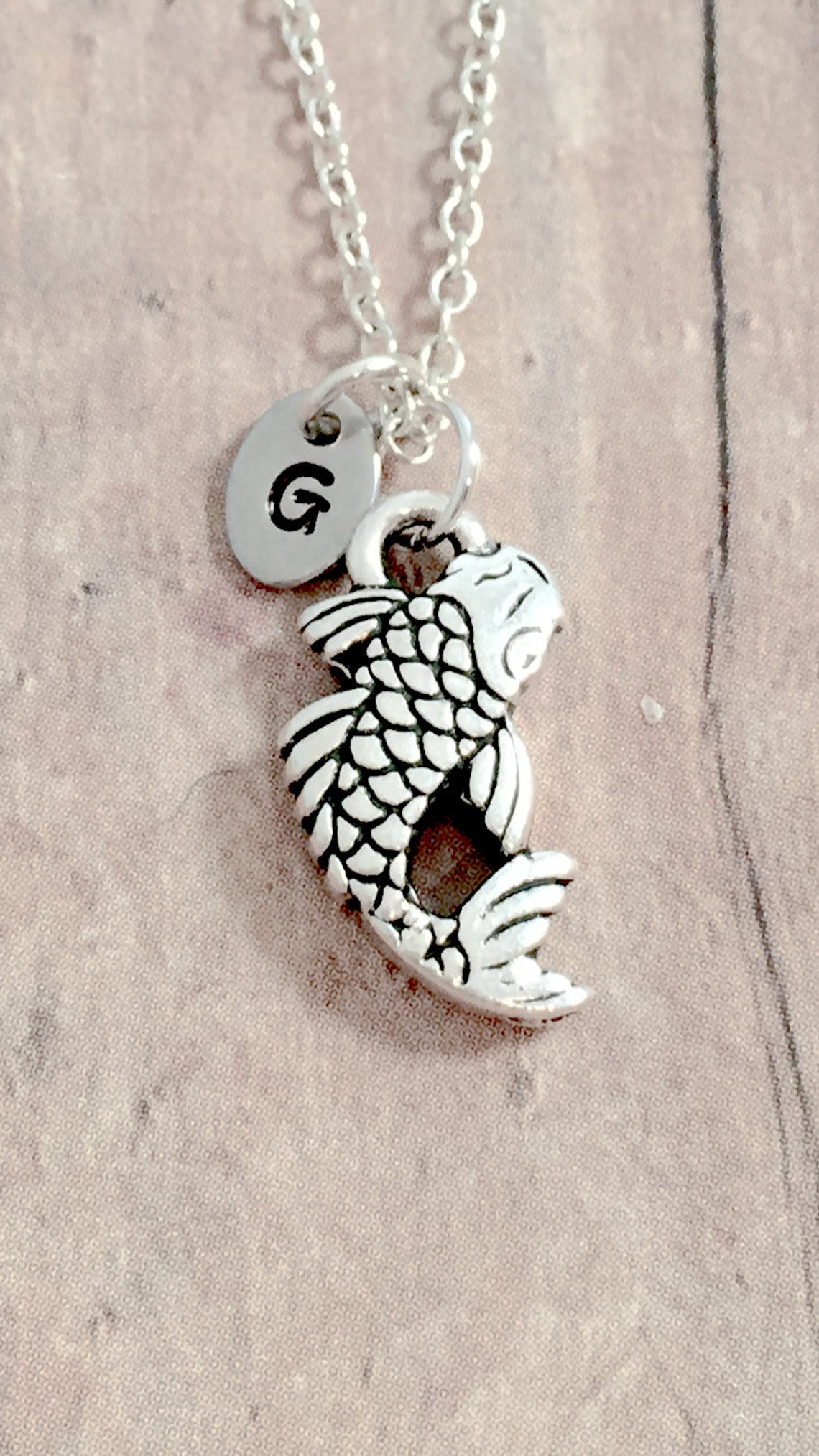 Koi Fish Initial Necklace Koi Fish Jewelry Goldfish - Etsy