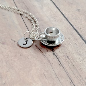 Teacup Initial Necklace - Teacup Jewelry, Cup and Saucer Jewelry, Tea ...