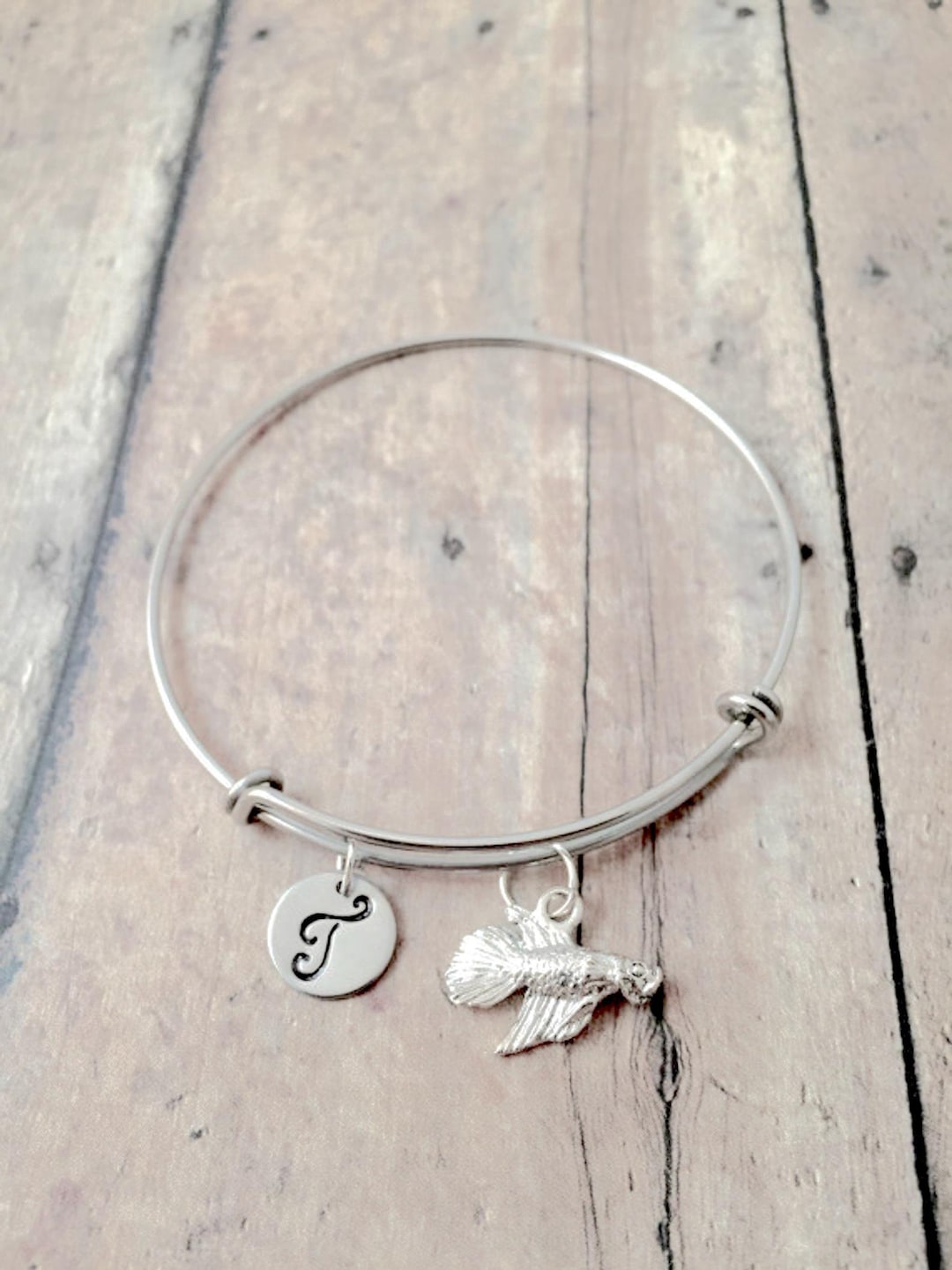 Betta Fish Initial Bangle - Betta Fish Jewelry, Fighting Fish Jewelry ...