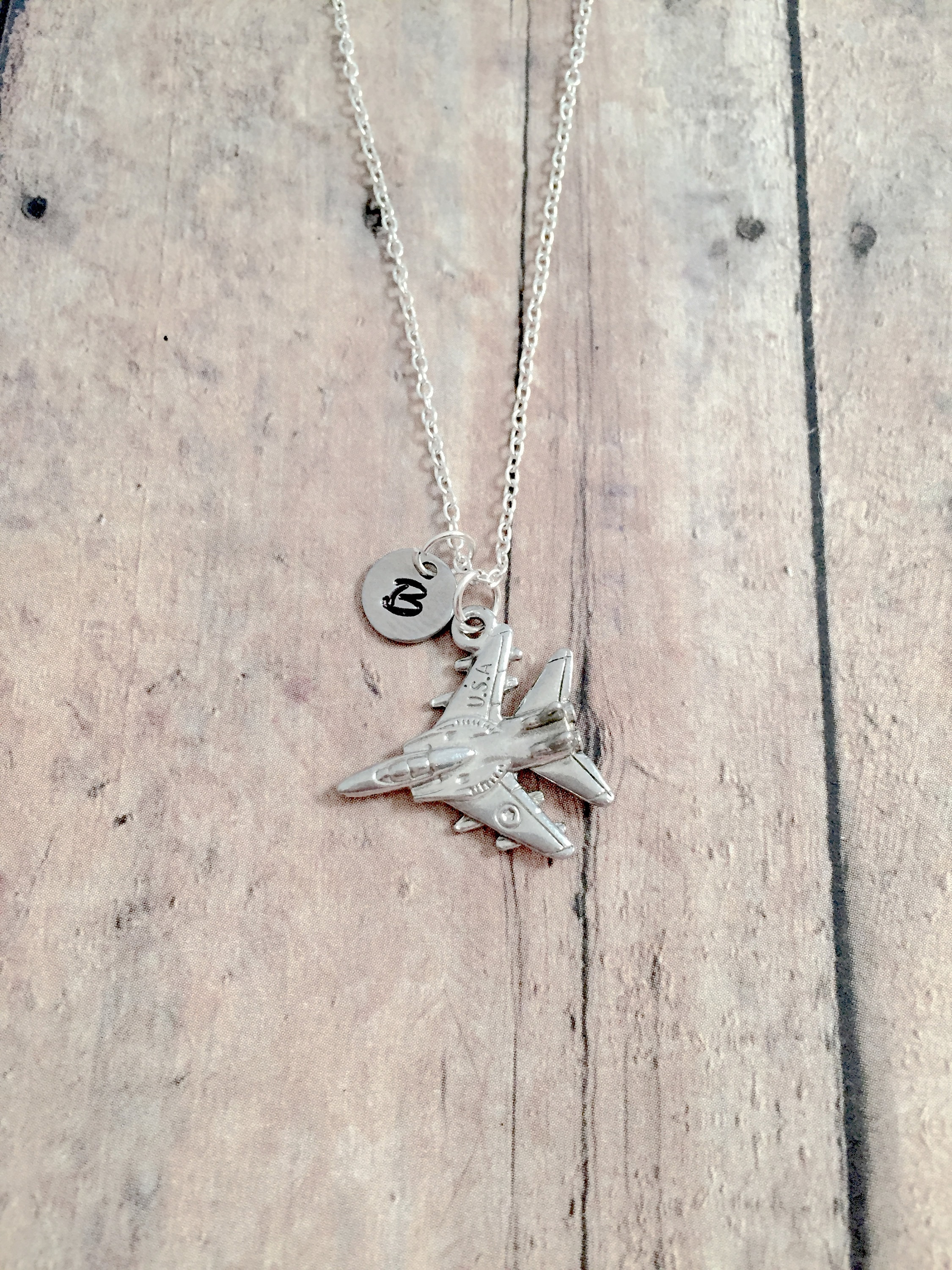 Fighter Jet Initial Necklace: Aviation Jewelry, Military Pendant ...
