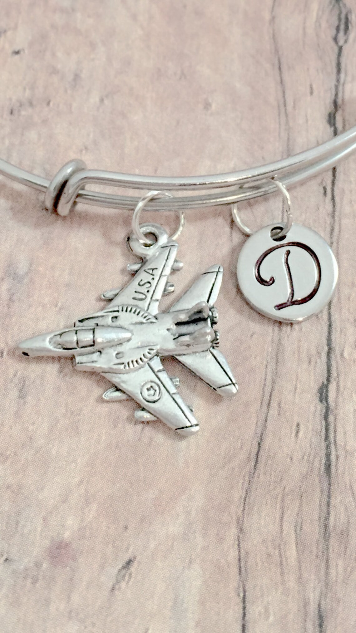 Fighter Jet Initial Bangle Fighter Jet Jewelry Military | Etsy
