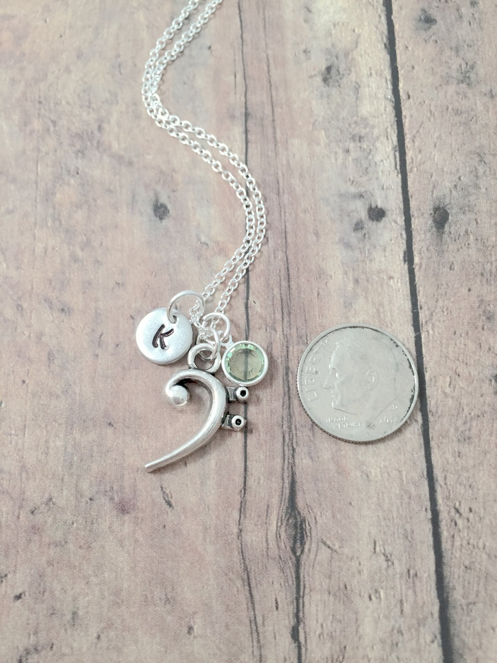 Bass Clef Initial Necklace Bass Clef Jewelry Music Jewelry - Etsy