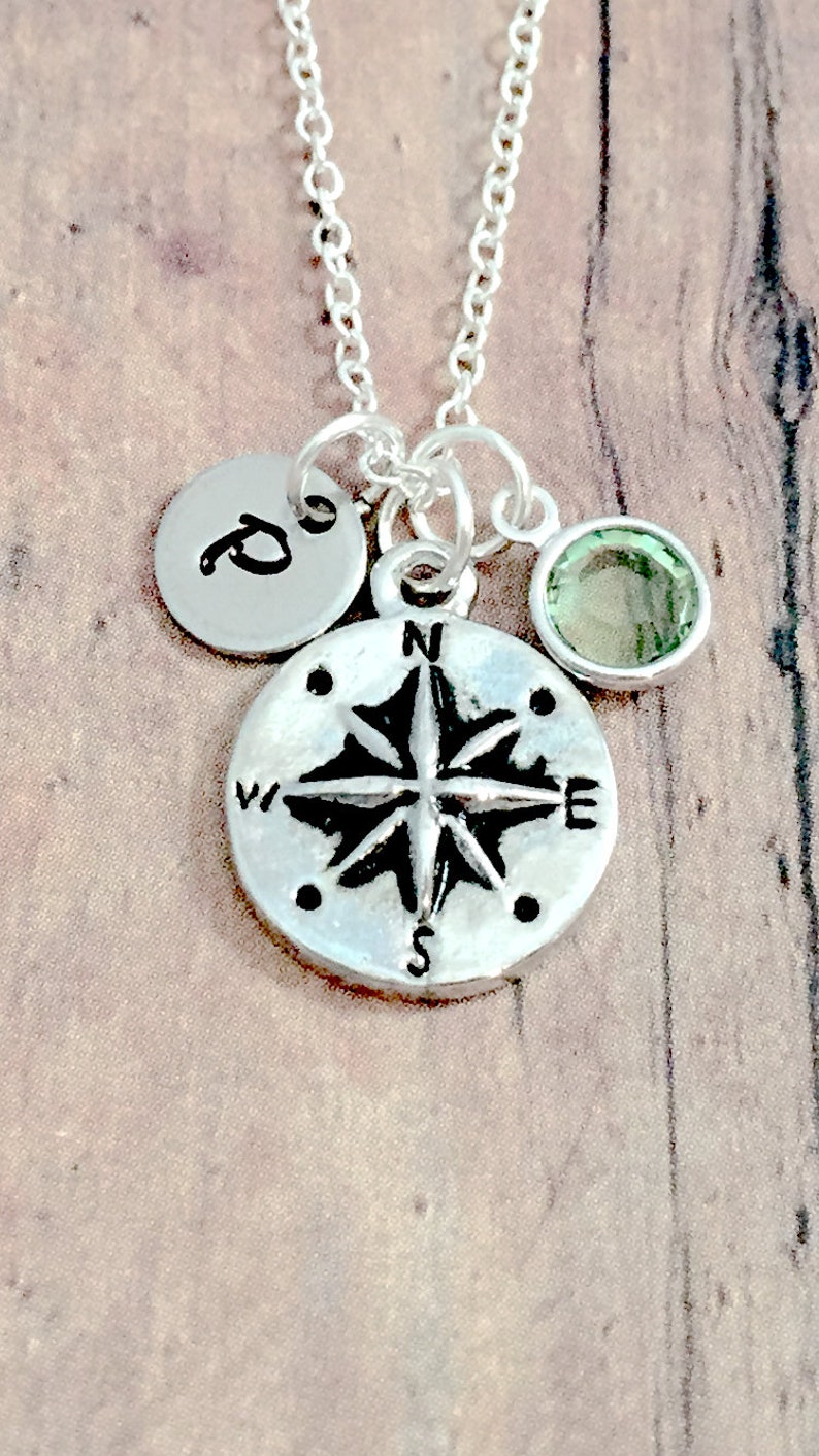 Compass Initial Necklace Compass Jewelry Travel Jewelry - Etsy