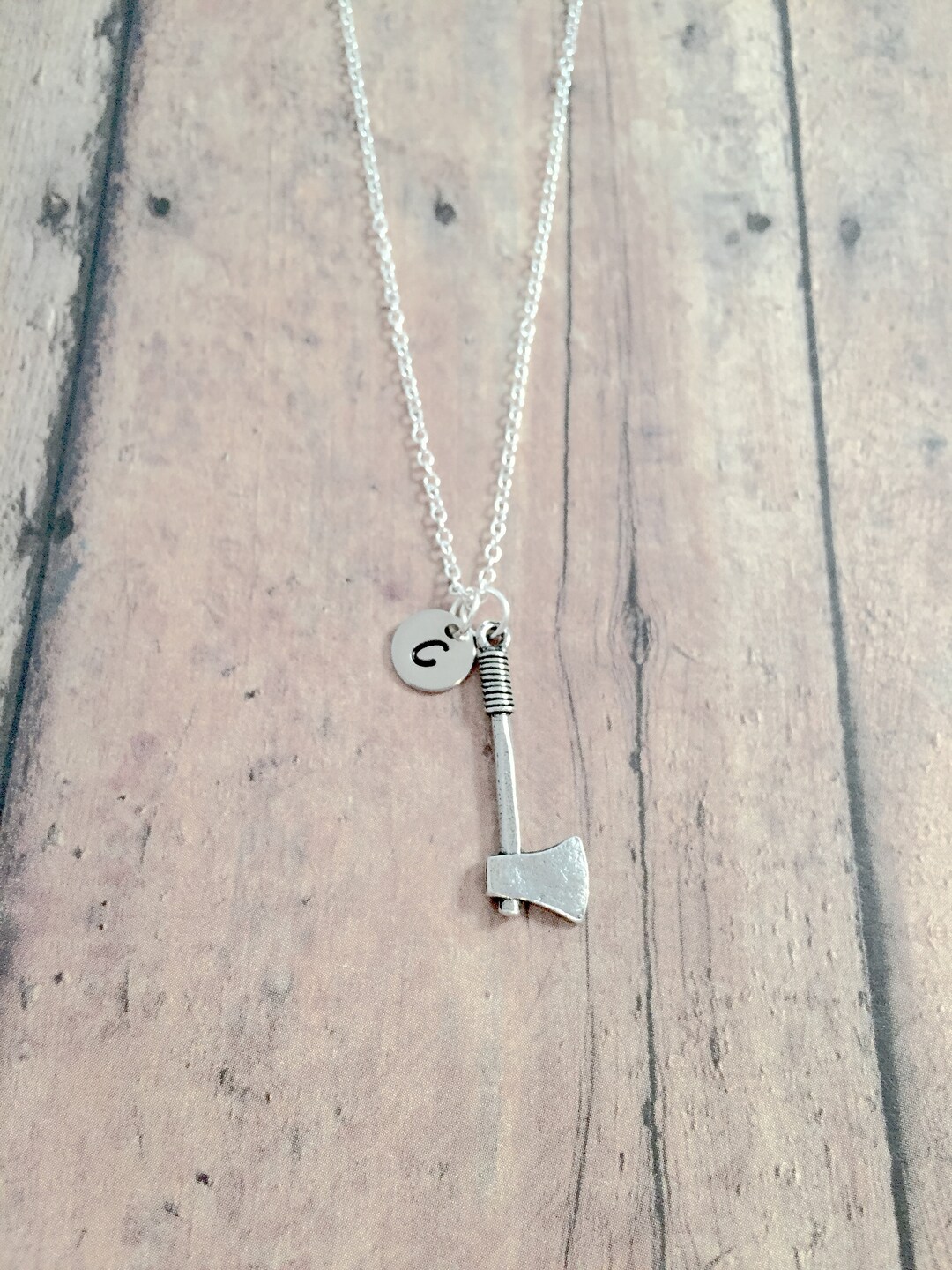 Axe Initial Necklace - Axe Jewelry, Hatchet Jewelry, Lumberjack Jewelry ...