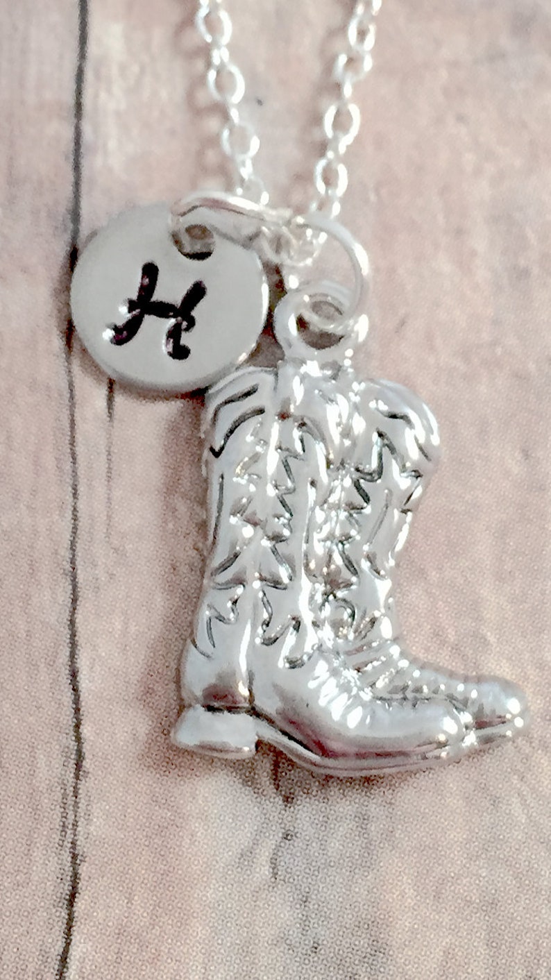 Cowboy boots initial necklace cowboy boot jewelry western | Etsy