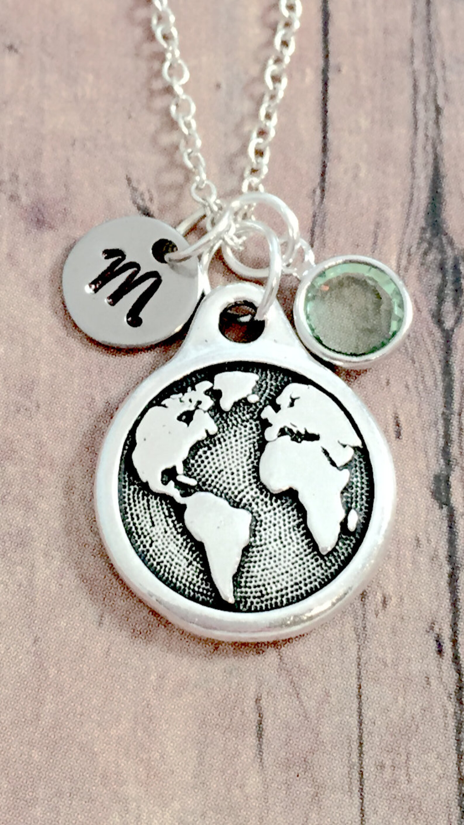Earth Initial Necklace Earth Jewelry Travel Jewelry Globe - Etsy
