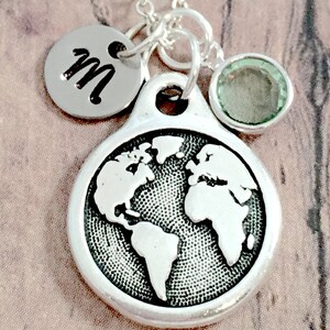 Earth Initial Necklace - Earth Jewelry, Travel Jewelry, Globe Jewelry ...