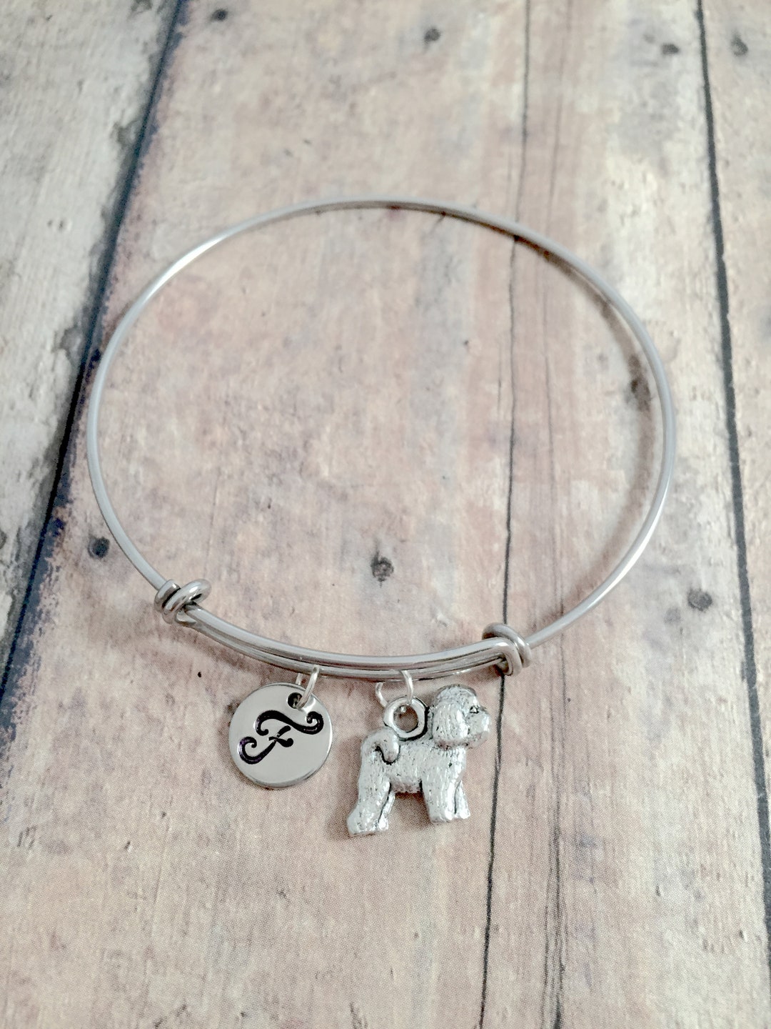 Bichon Frise Initial Bangle: Dog Breed Jewelry, Pet Bracelet - Etsy