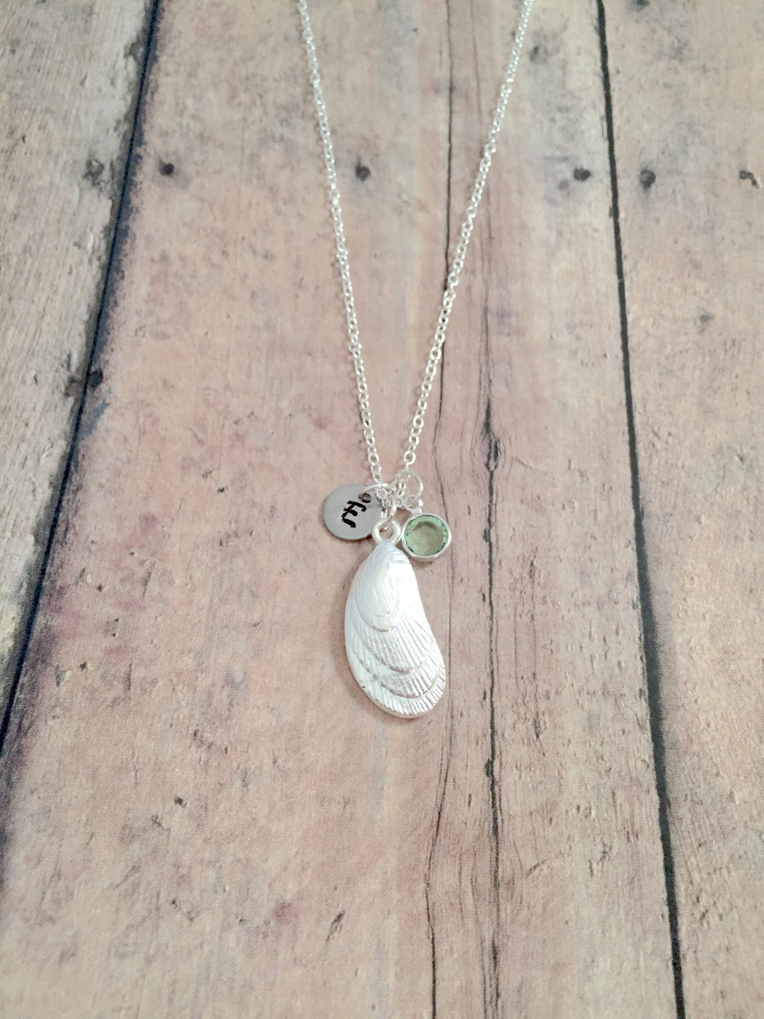 Mussel Shell Initial Necklace - Mussel Shell Jewelry, Beach Jewelry ...