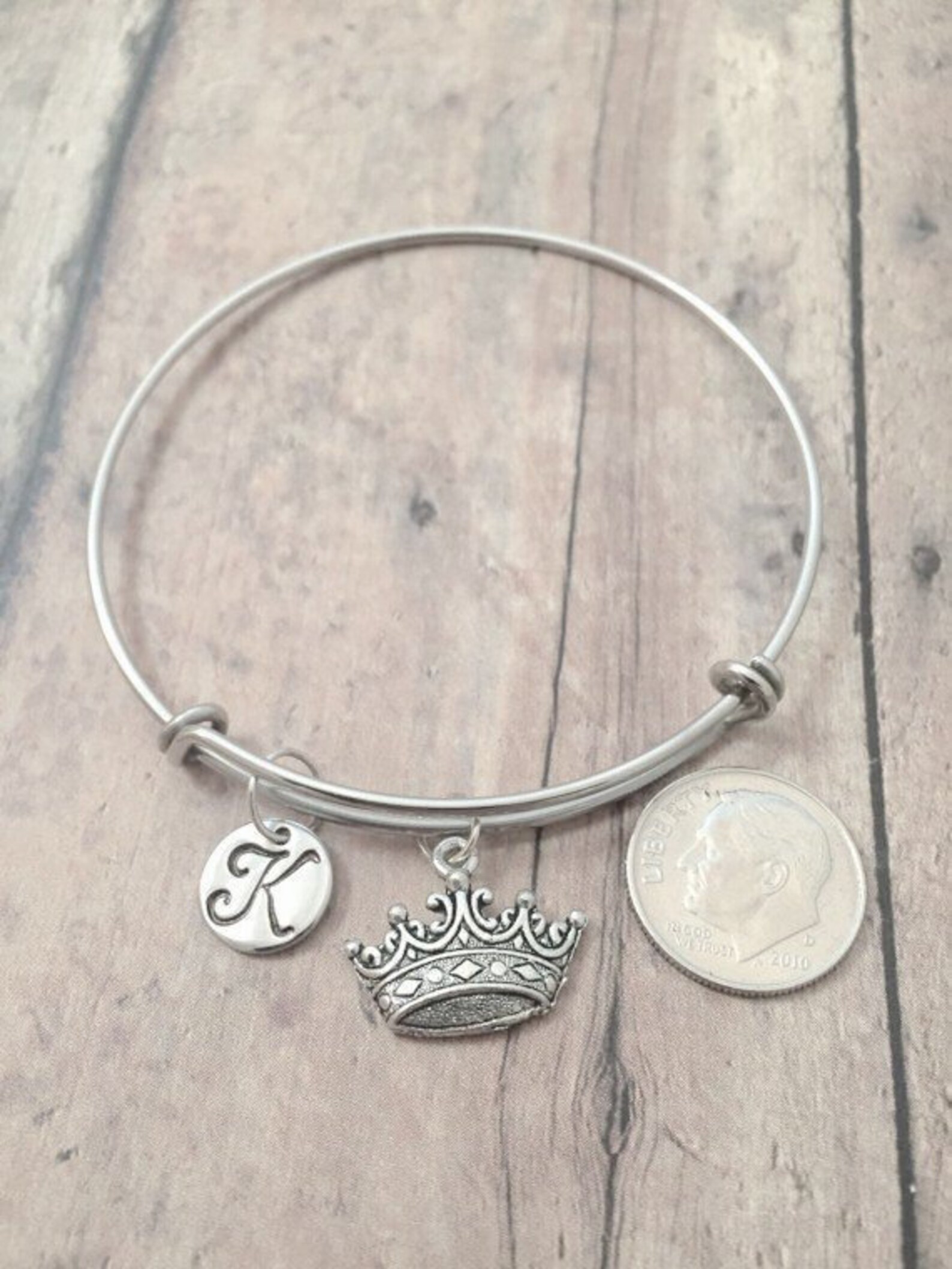 Crown Initial Bangle Crown Jewelry Pageant Jewelry | Etsy