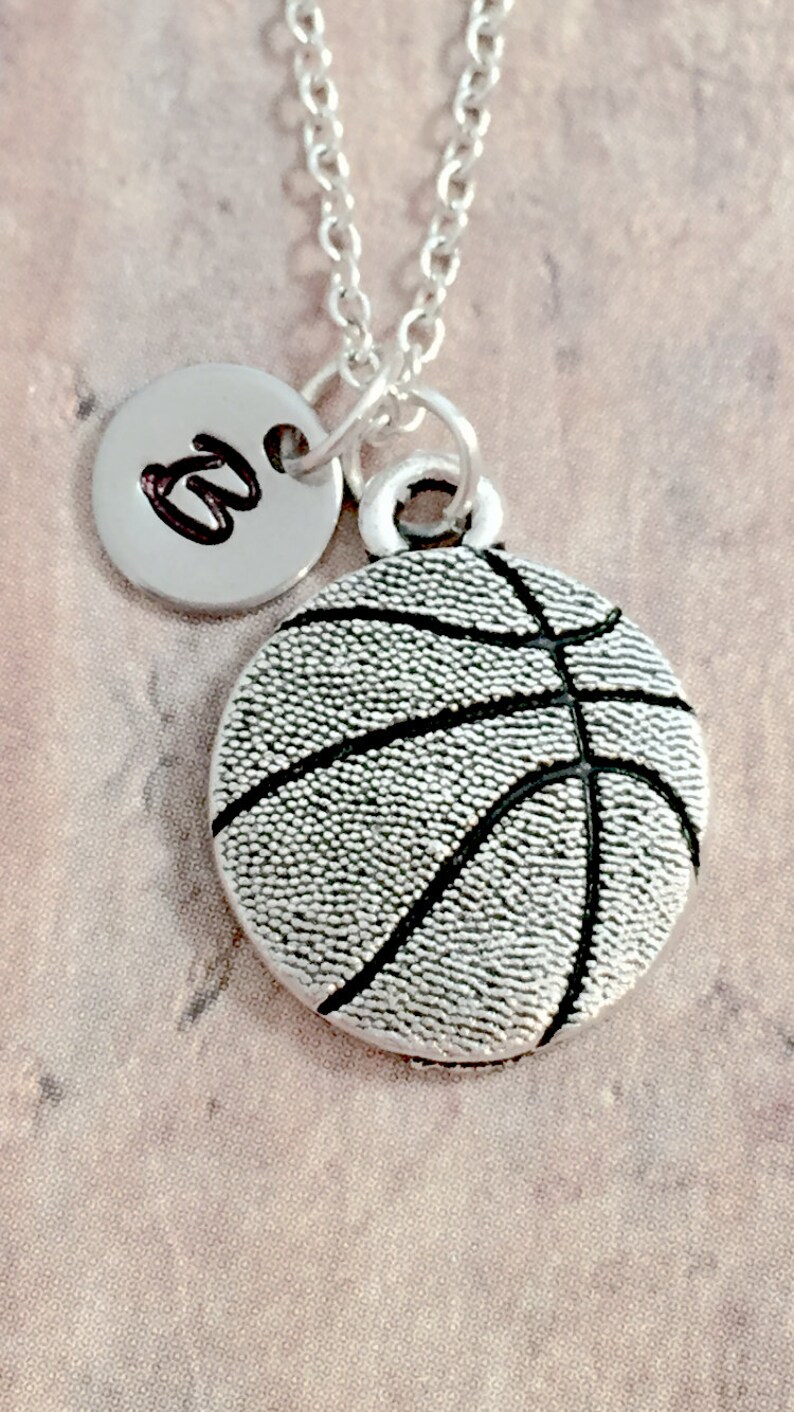 Basketball Initial Necklace Basketball Jewelry Sports | Etsy