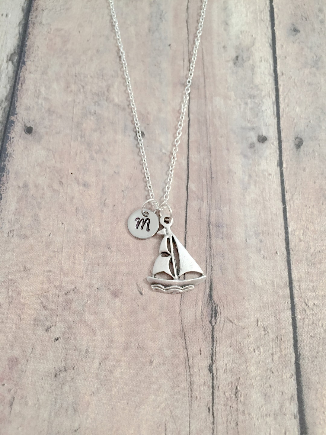 Sailboat Initial Necklace - Sailboat Jewelry, Nautical Jewelry, Sailing ...