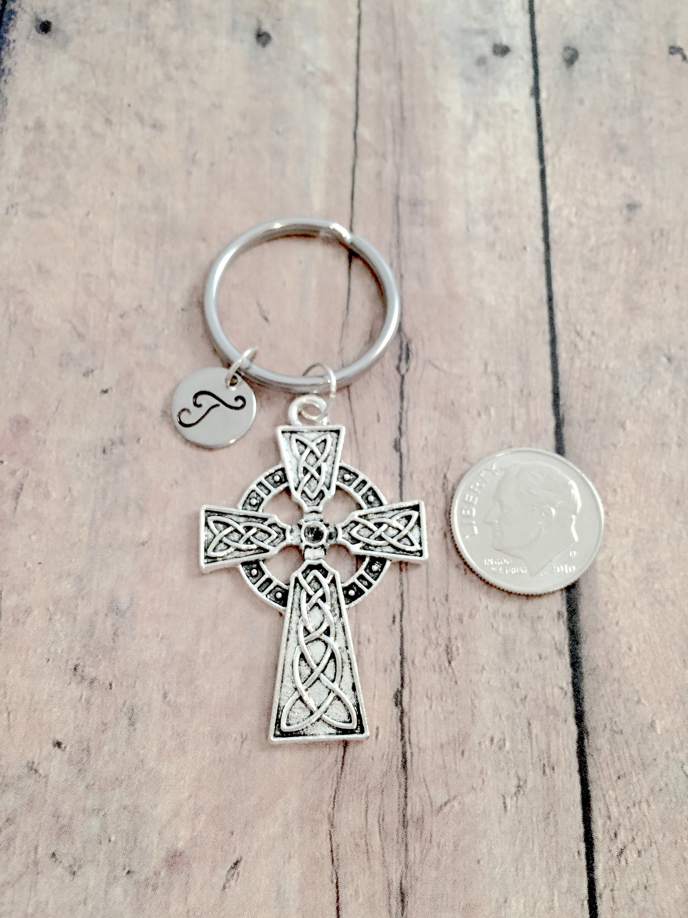 Celtic Cross Initial Key Ring Celtic Cross Keychain Celtic - Etsy
