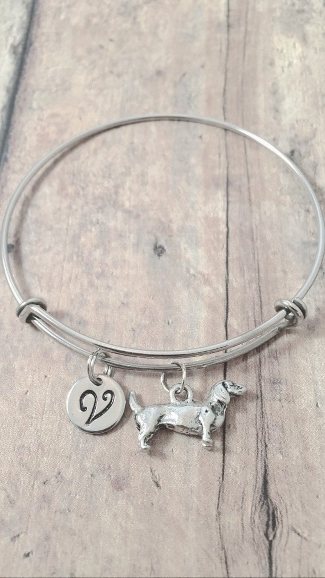 Dachshund Initial Bangle: Dog Breed Jewelry, Doxie Bracelet - Etsy