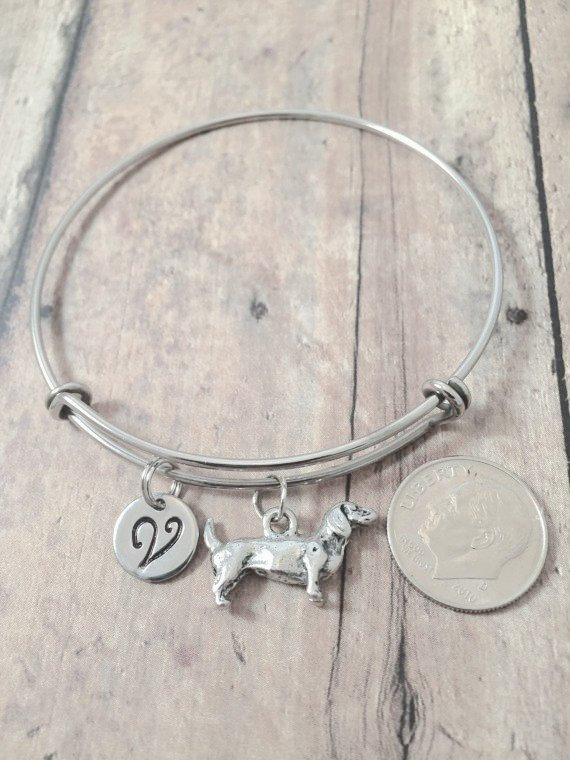 Dachshund Initial Bangle: Dog Breed Jewelry, Doxie Bracelet - Etsy