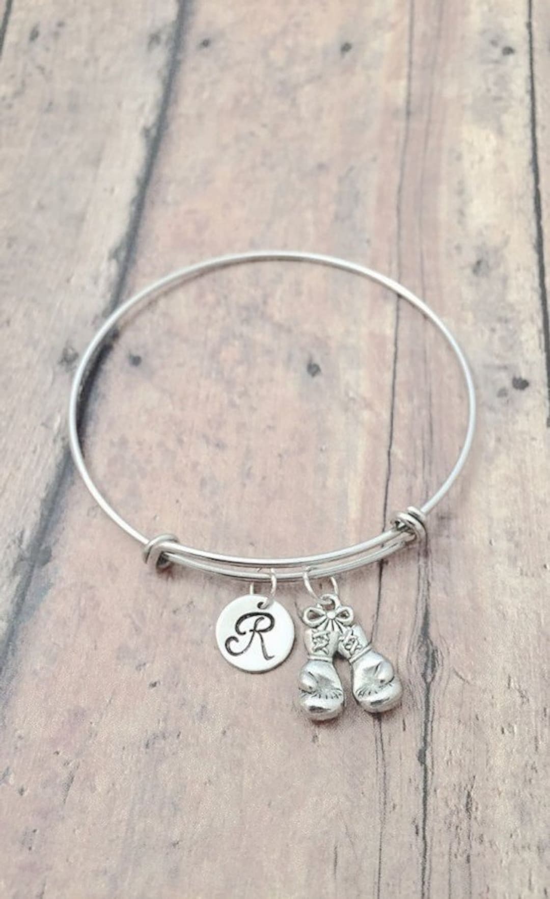 Boxing Gloves Initial Bangle: Boxer Jewelry, MMA Gift - Etsy