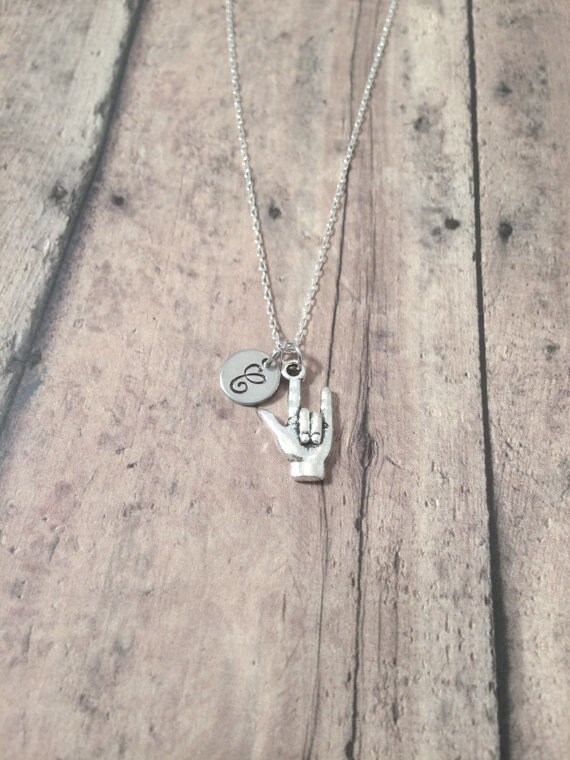 American Sign Language initial necklace ASL jewelry ILY | Etsy