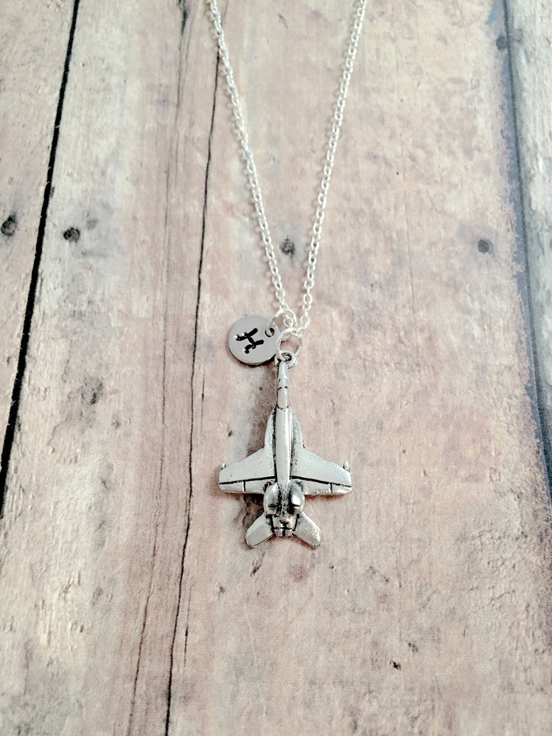 Fighter Jet Initial Necklace - Fighter Jet Jewelry, Military Jewelry ...
