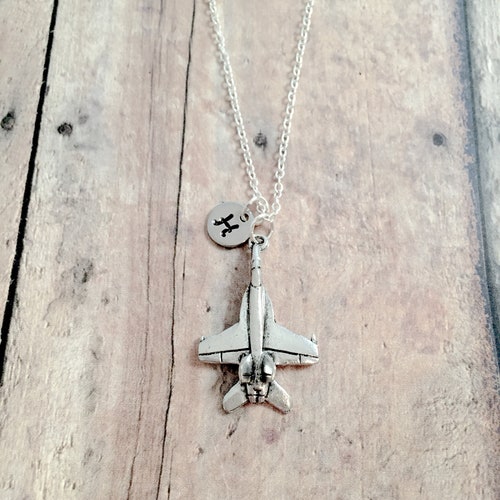 Fighter Jet Initial Necklace Fighter Jet Jewelry Military - Etsy