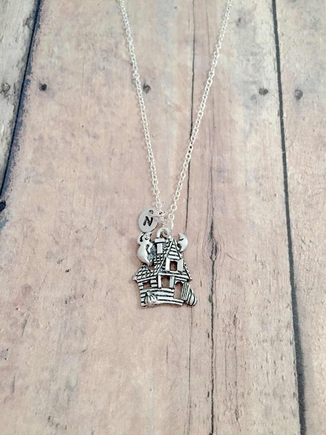 Haunted House Initial Necklace - Haunted House Jewelry, Halloween ...
