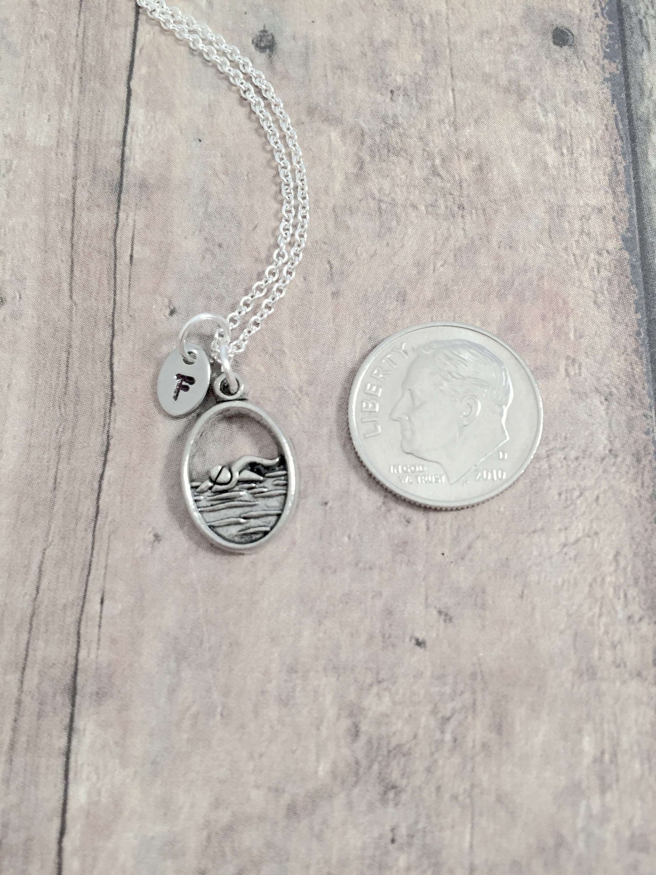 Swimmer Initial Necklace Swimmer Jewelry Pool Jewelry Swim - Etsy