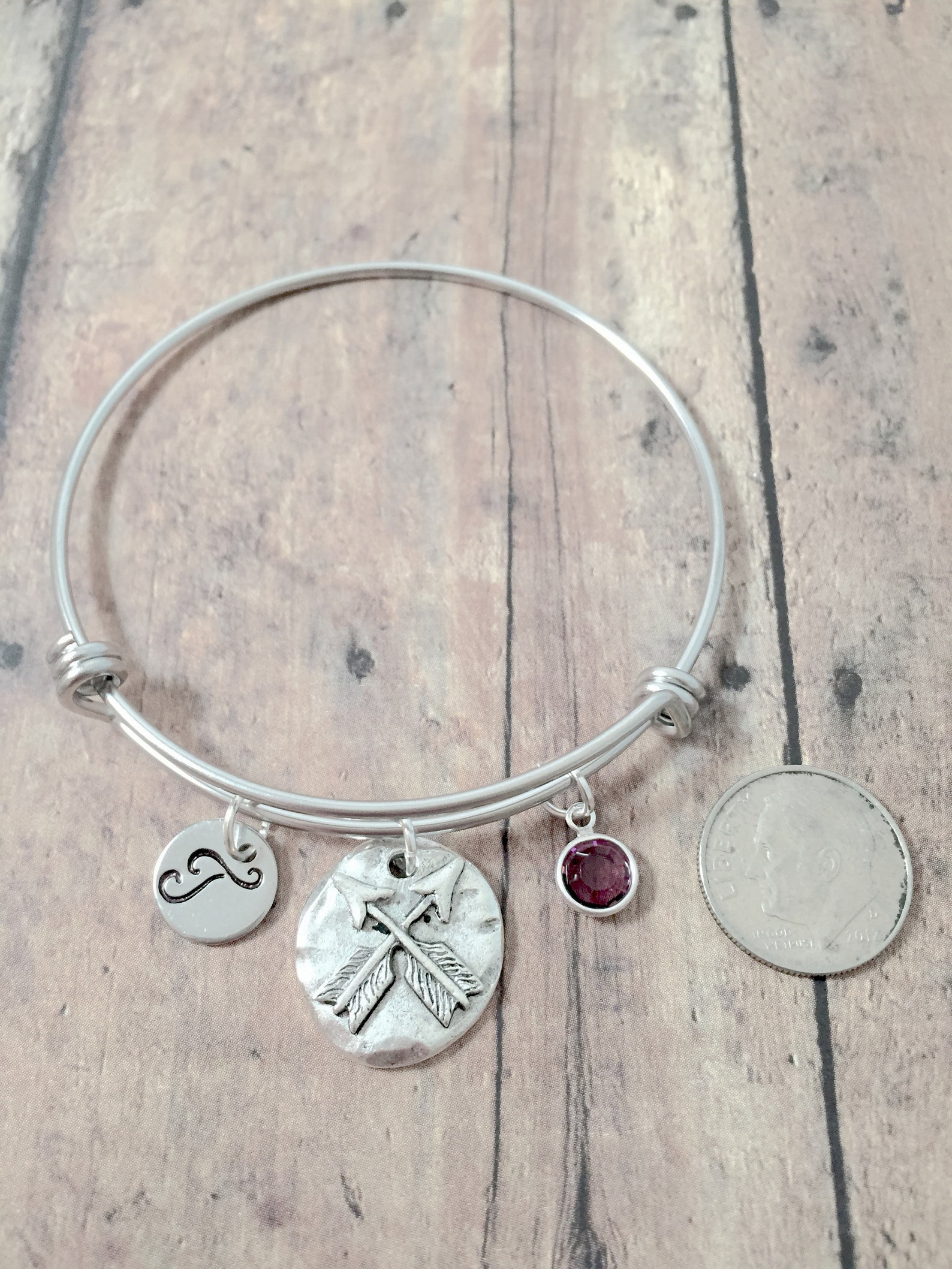 Crossed Arrows Initial Bangle Arrow Jewelry Bohemian - Etsy