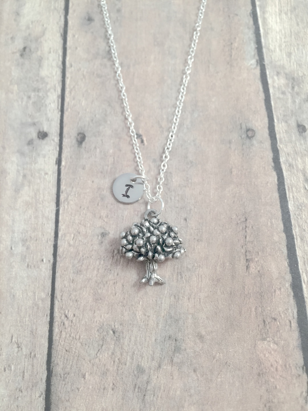 Apple Tree Initial Necklace - Apple Tree Jewelry, Nature Jewelry, Fruit ...