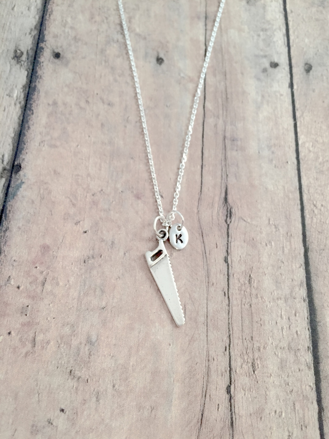 Hand Saw Initial Necklace (sterling Silver) - Hand Saw Jewelry, Tool ...