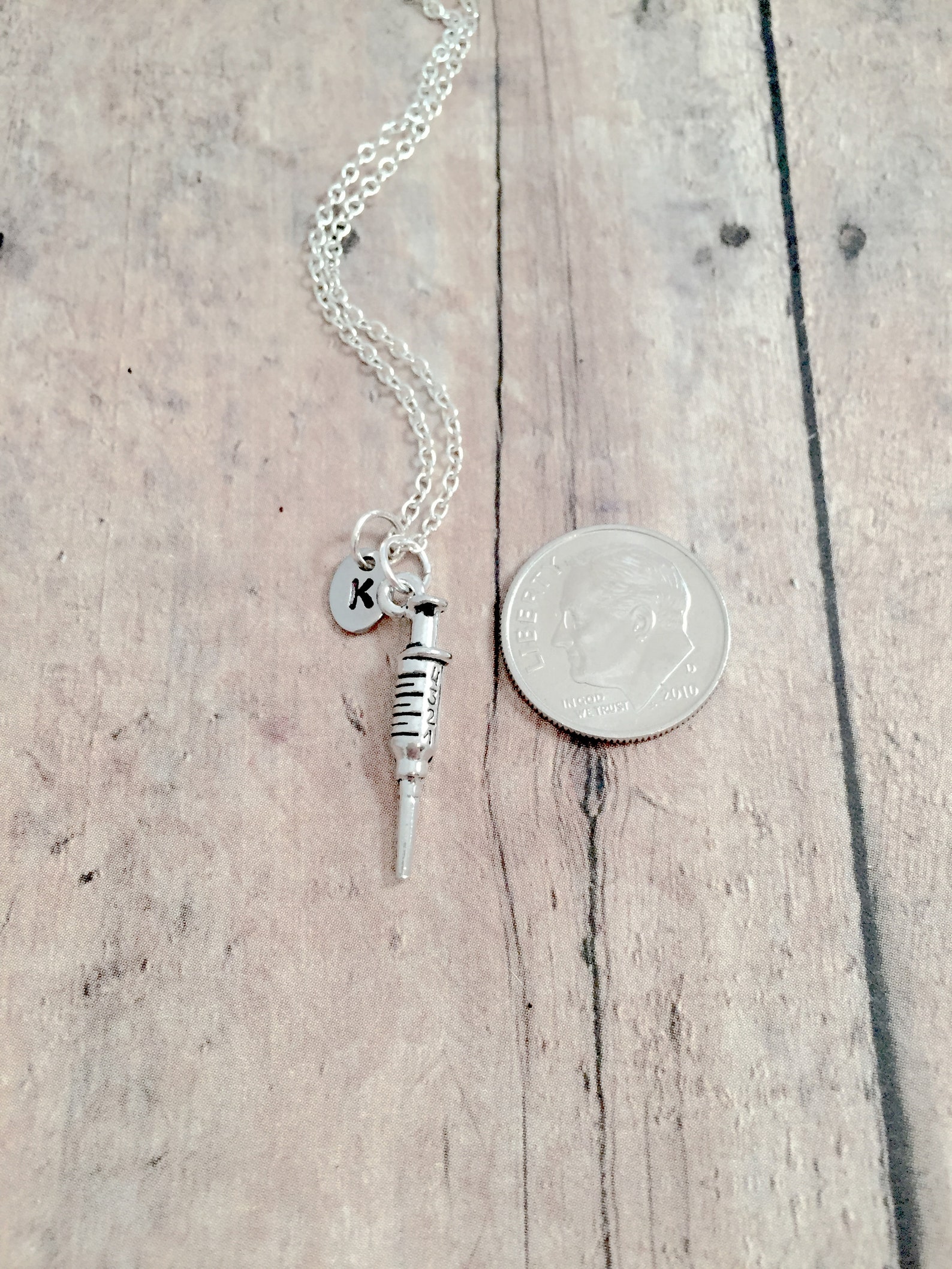 Syringe initial necklace syringe jewelry vaccine jewelry | Etsy