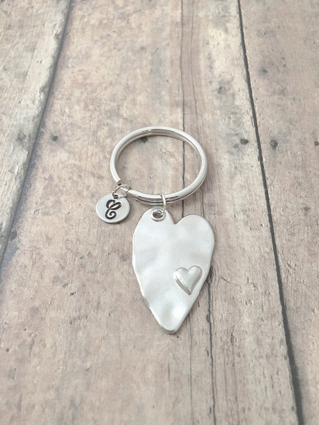 Heart Initial Key Ring - Silver Heart Key Chain, Heart Accessories ...