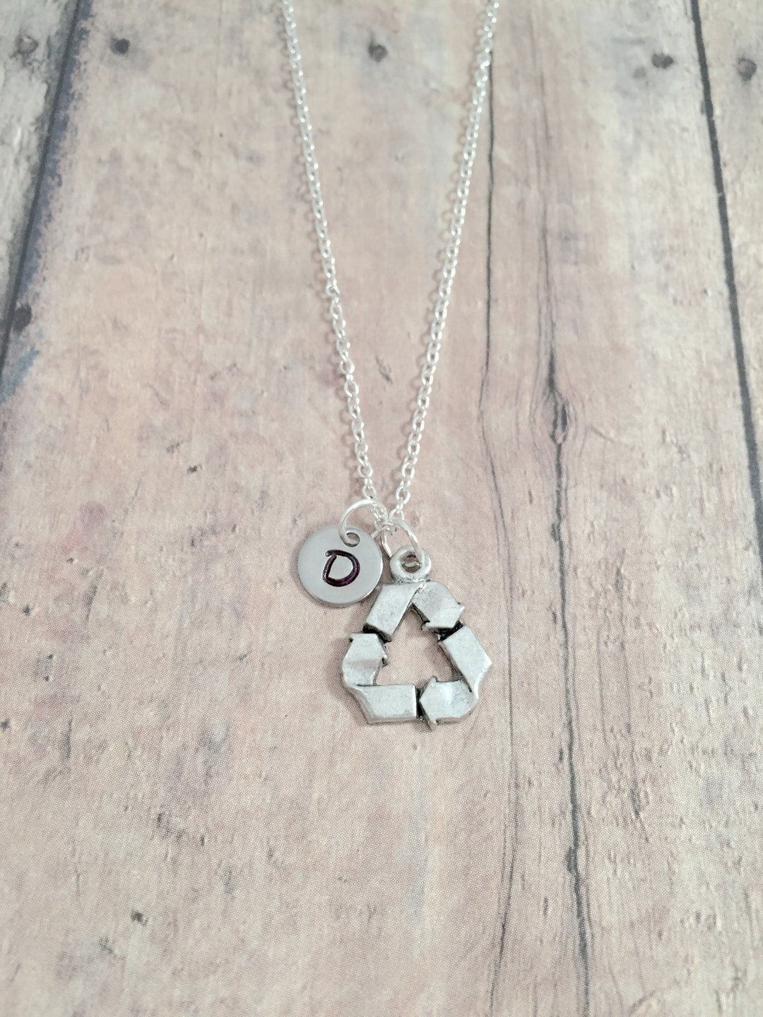 Recycle Symbol Initial Necklace: Earth Day Jewelry, Recycling Gift - Etsy