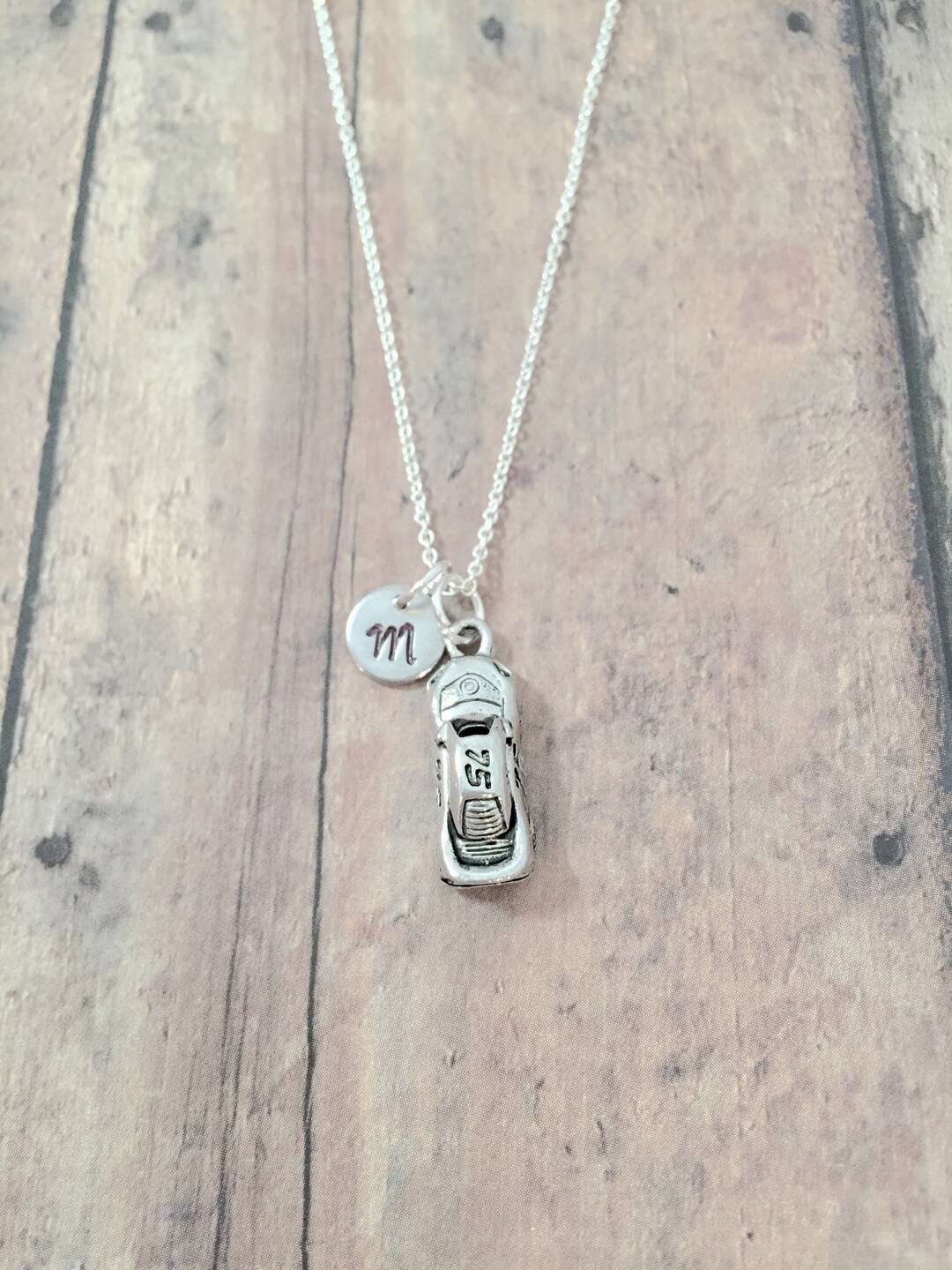 Race Car Initial Necklace - Race Car Jewelry, Car Necklace, Racing ...