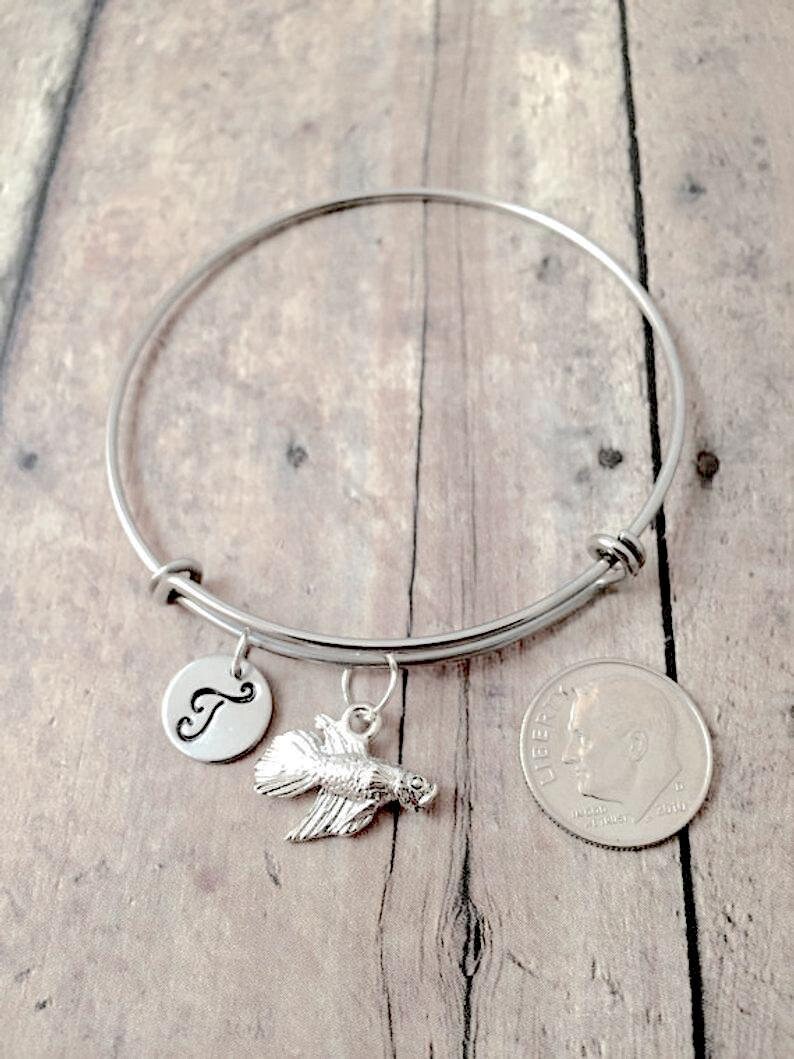Betta Fish Initial Bangle Betta Fish Jewelry Fighting Fish - Etsy